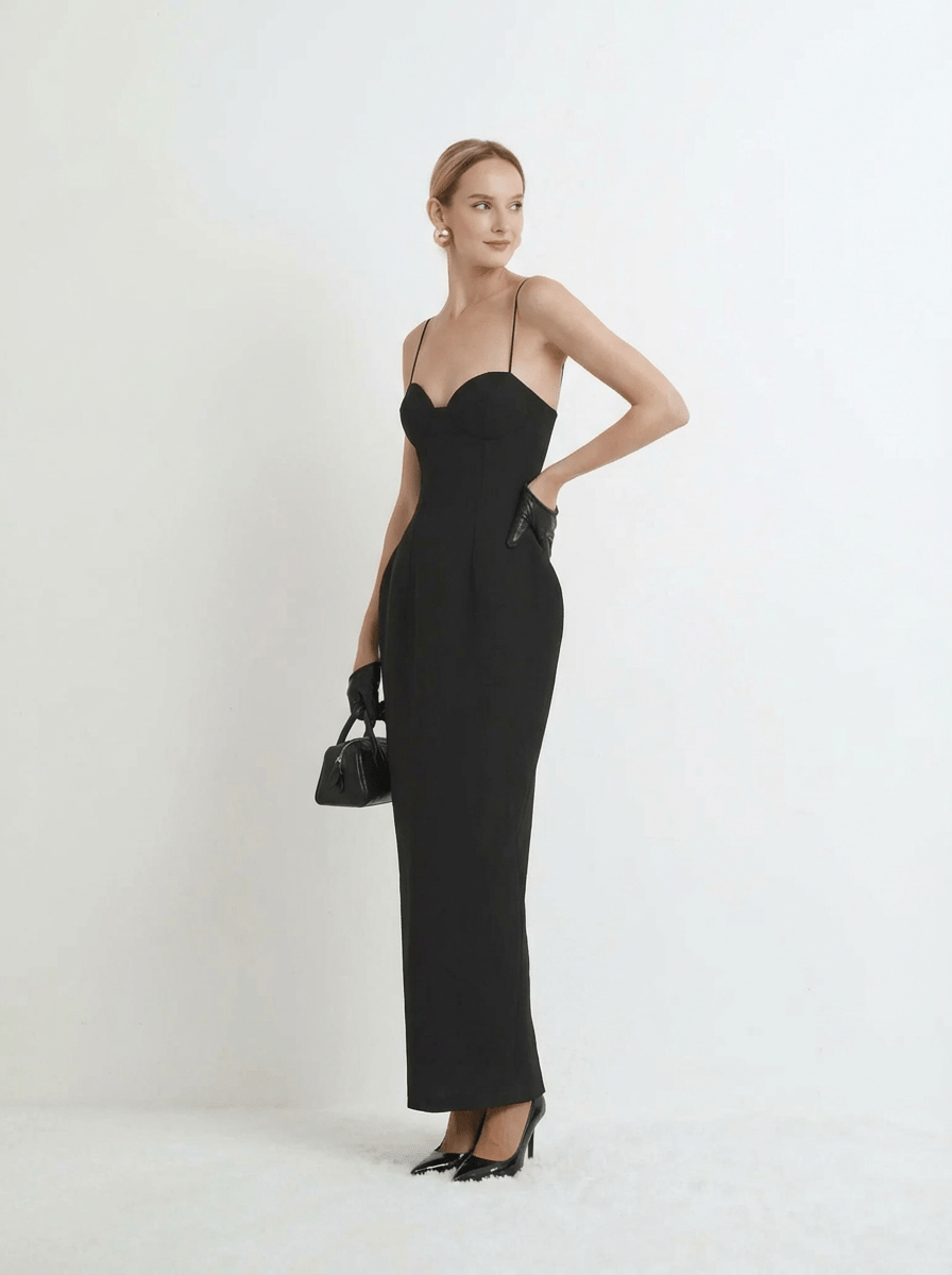 Refined Noir Contour Midi Dress for Effortless Elegance – COCOSIN.OFFICIAL