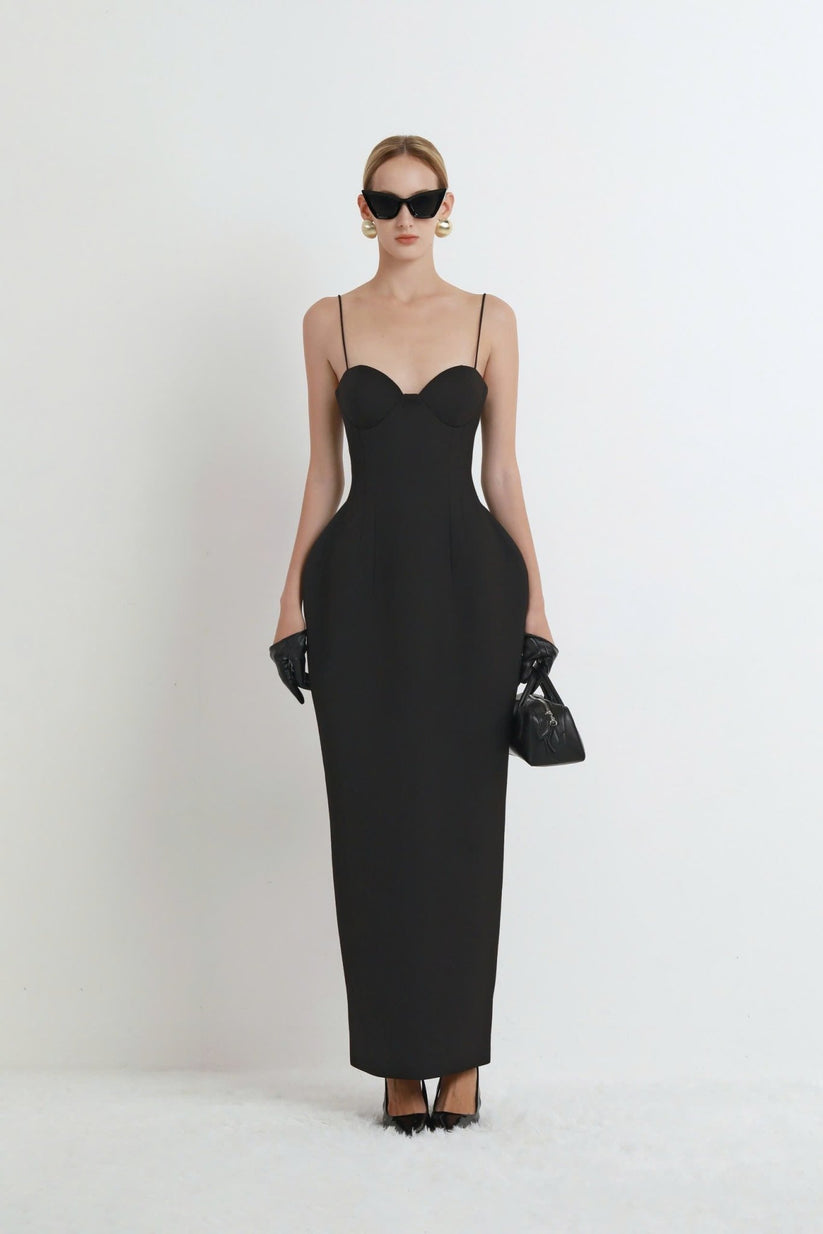 Refined Noir Contour Midi Dress for Effortless Elegance – COCOSIN.OFFICIAL